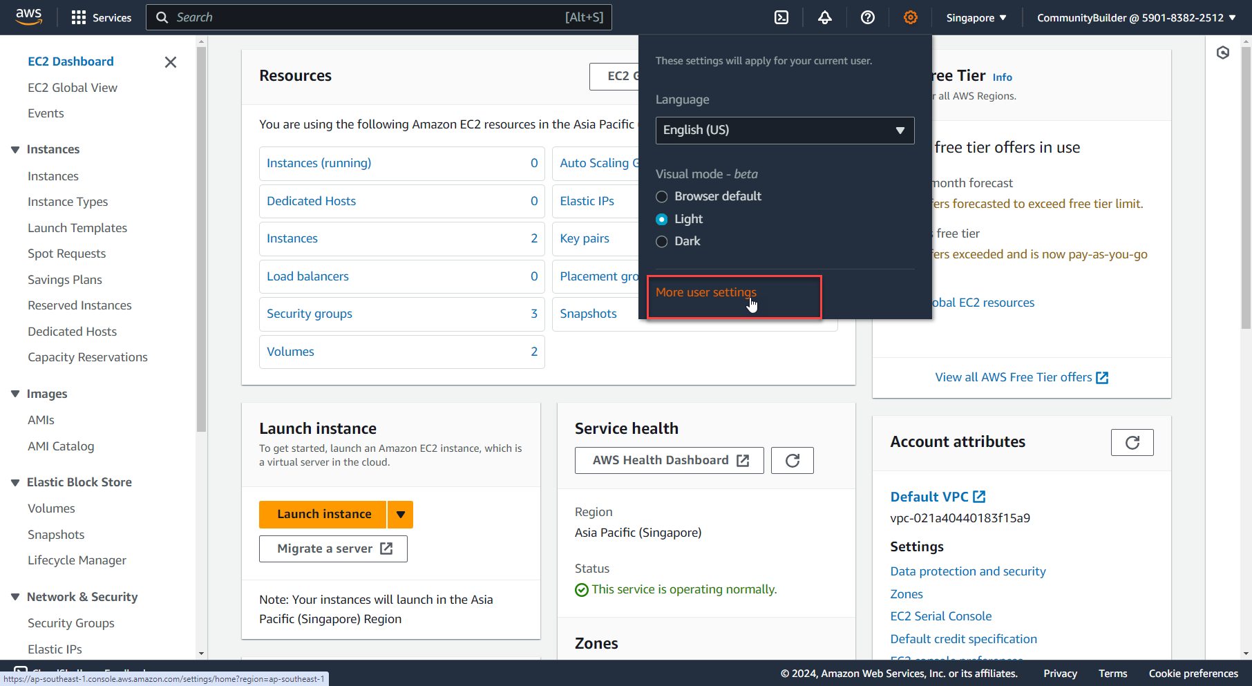 Set Up Default Region :: Create a new AWS account.