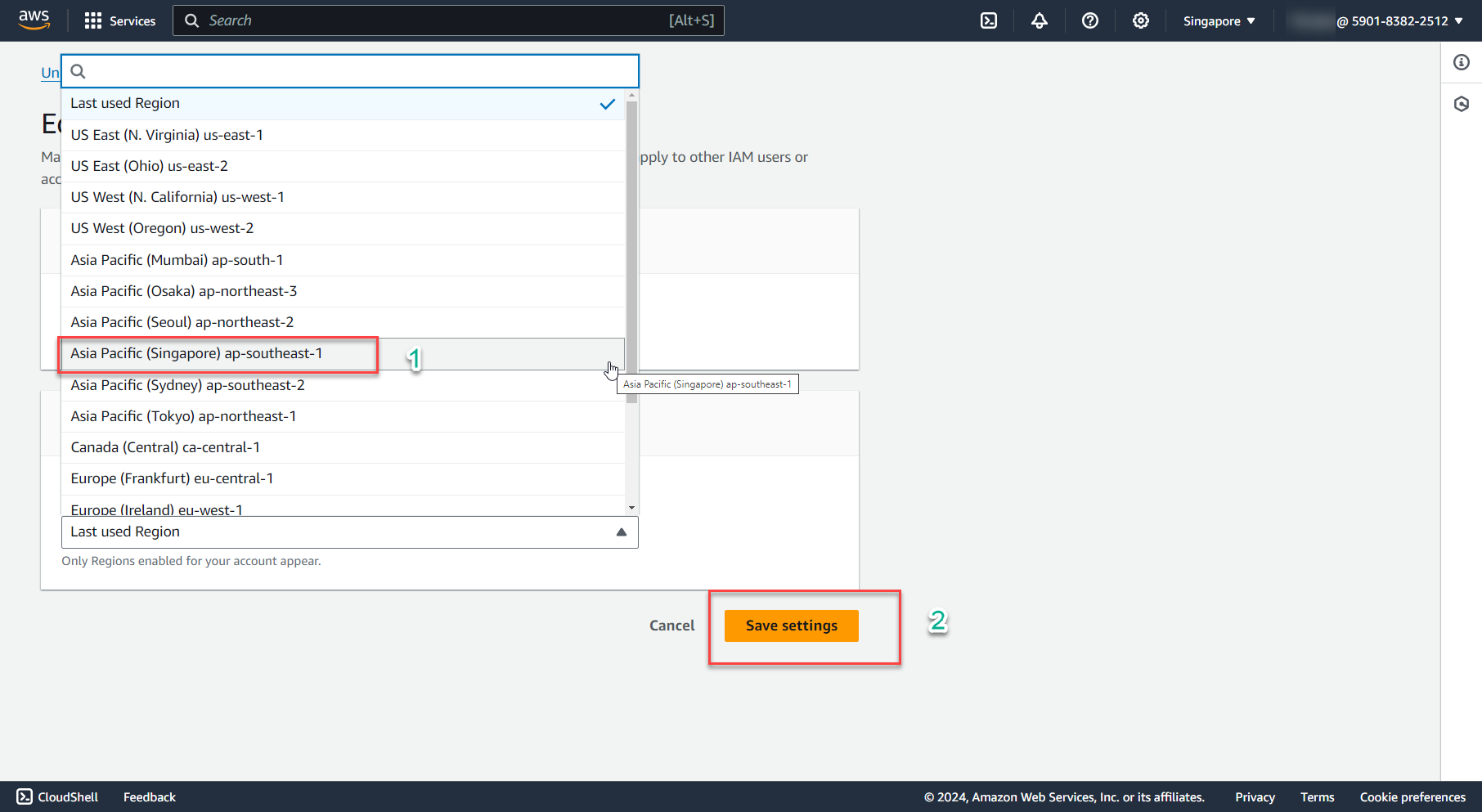 Set Up Default Region :: Create a new AWS account.