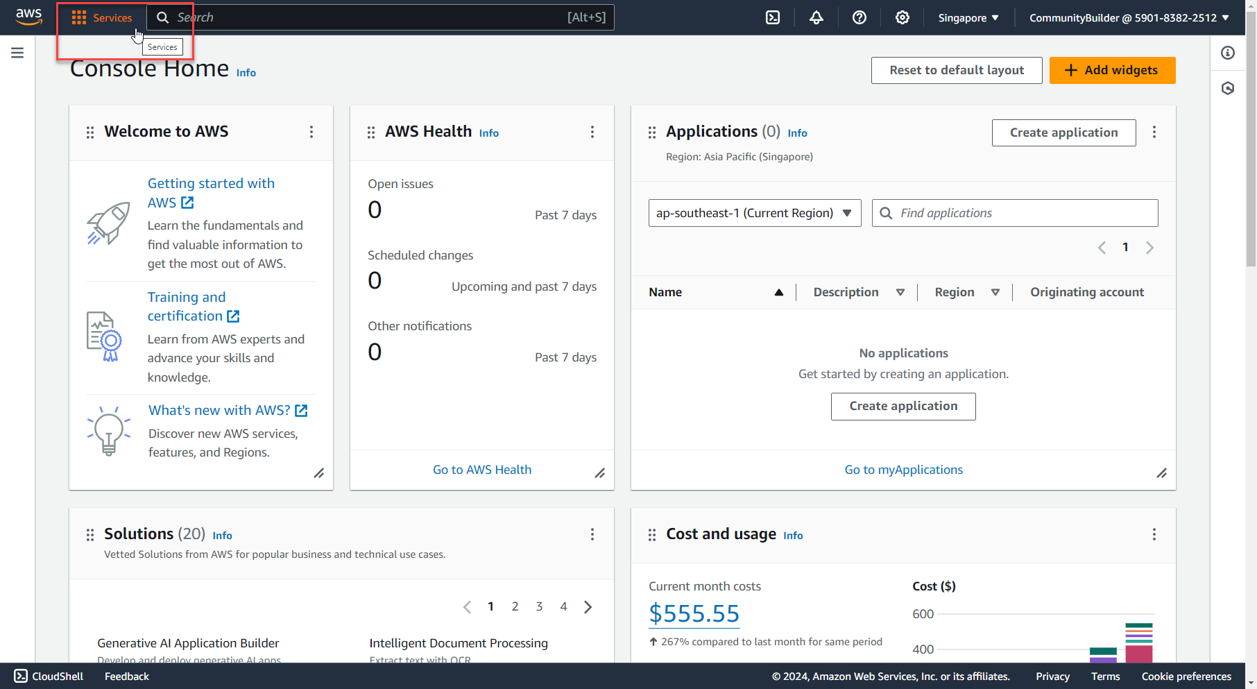 Add and Remove Favorite AWS Services :: Create a new AWS account.