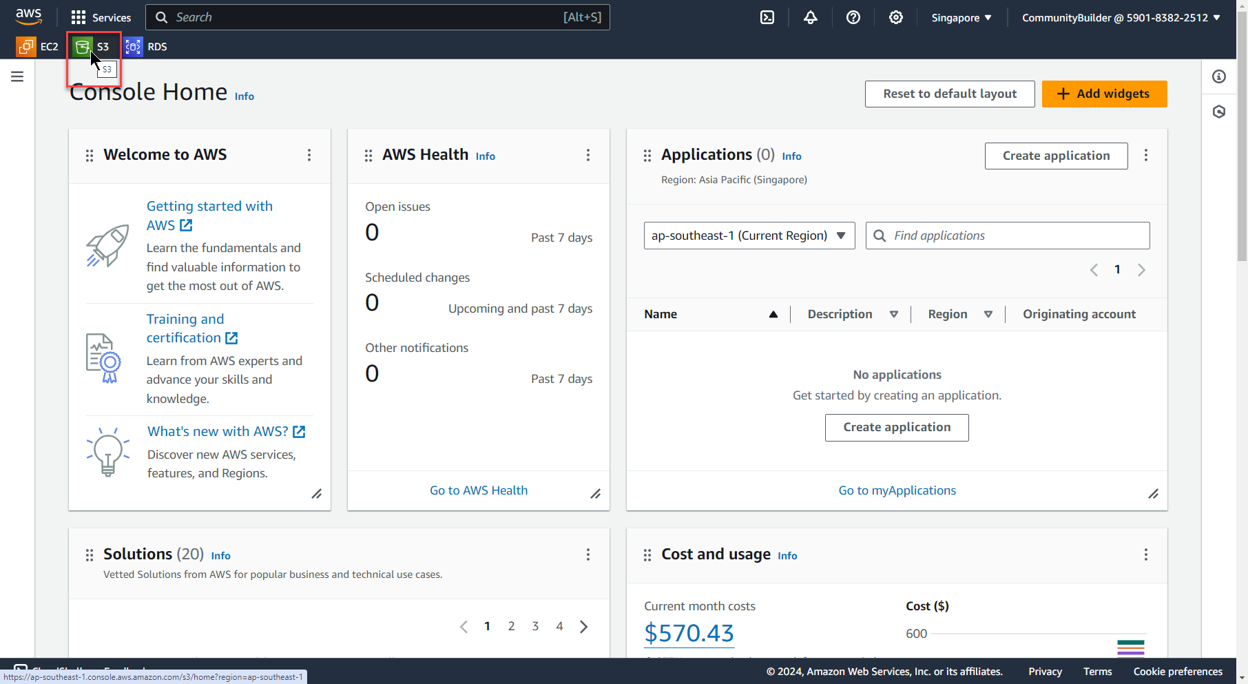 Add and Remove Favorite AWS Services :: Create a new AWS account.