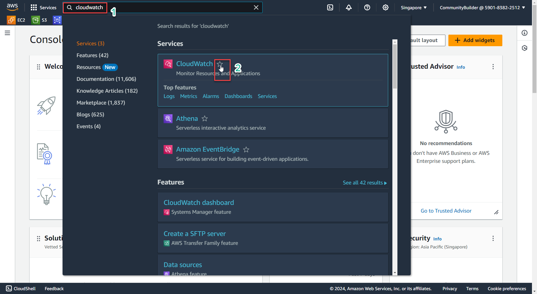 Add and Remove Favorite AWS Services :: Create a new AWS account.
