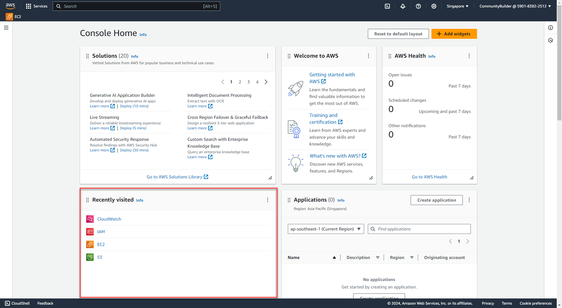 Create and use dashboard widgets :: Create a new AWS account.