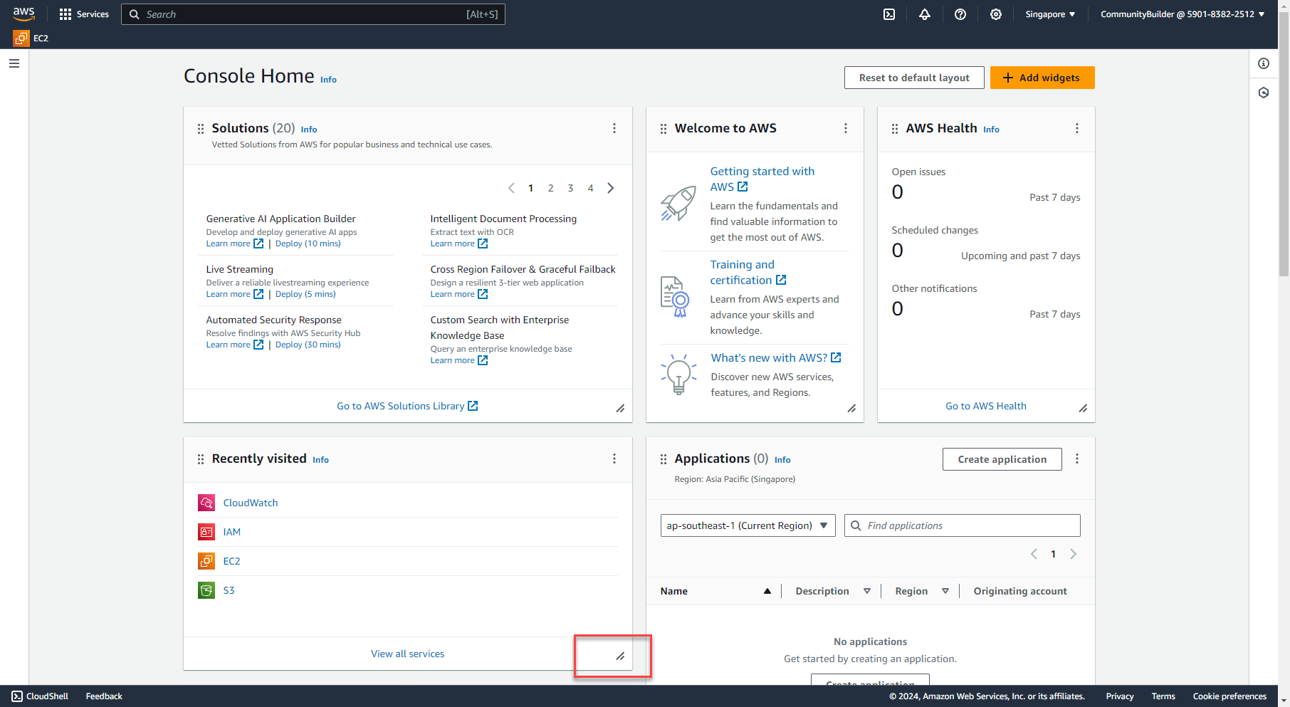 Create and use dashboard widgets :: Create a new AWS account.