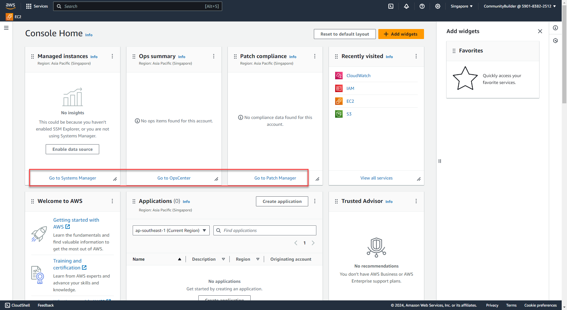 Create and use dashboard widgets :: Create a new AWS account.