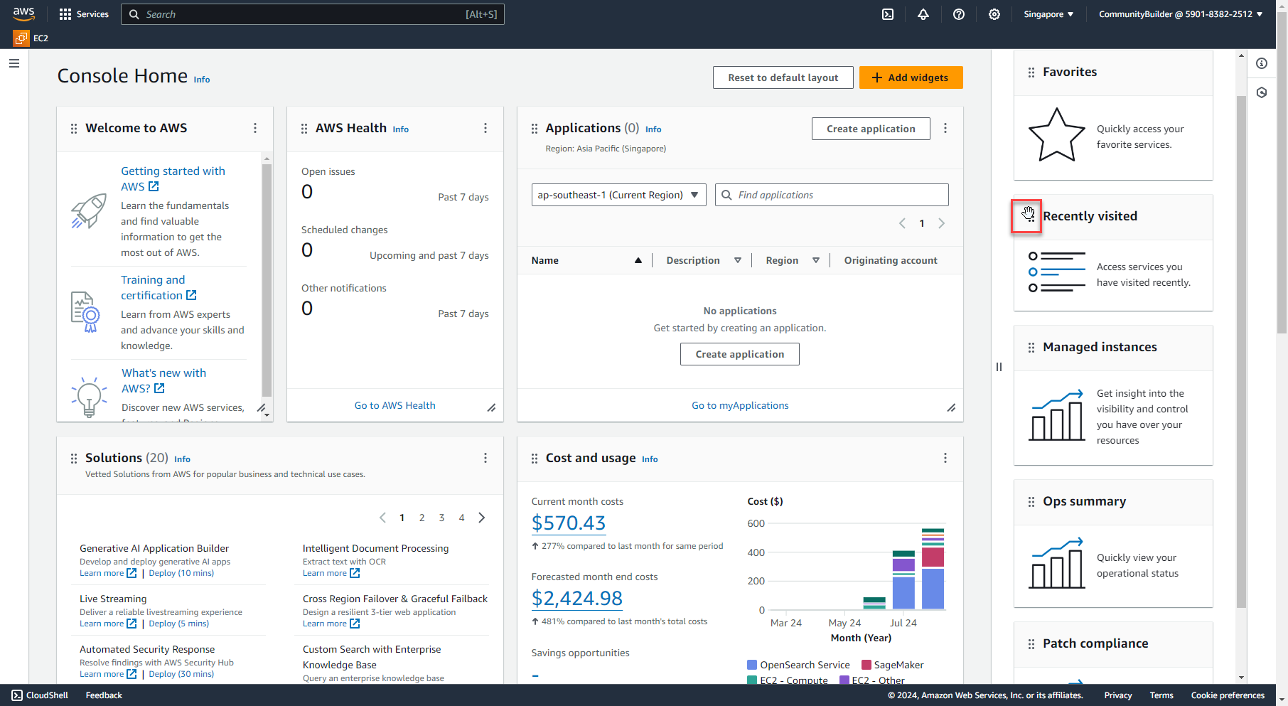 Create and use dashboard widgets :: Create a new AWS account.