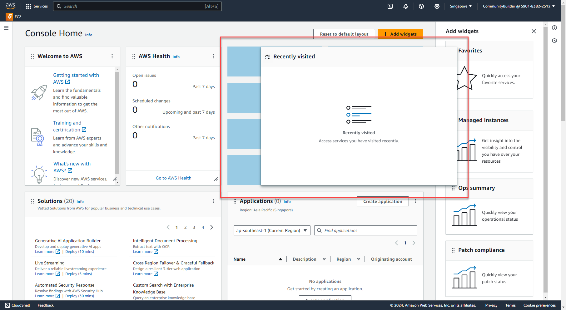 Create and use dashboard widgets :: Create a new AWS account.