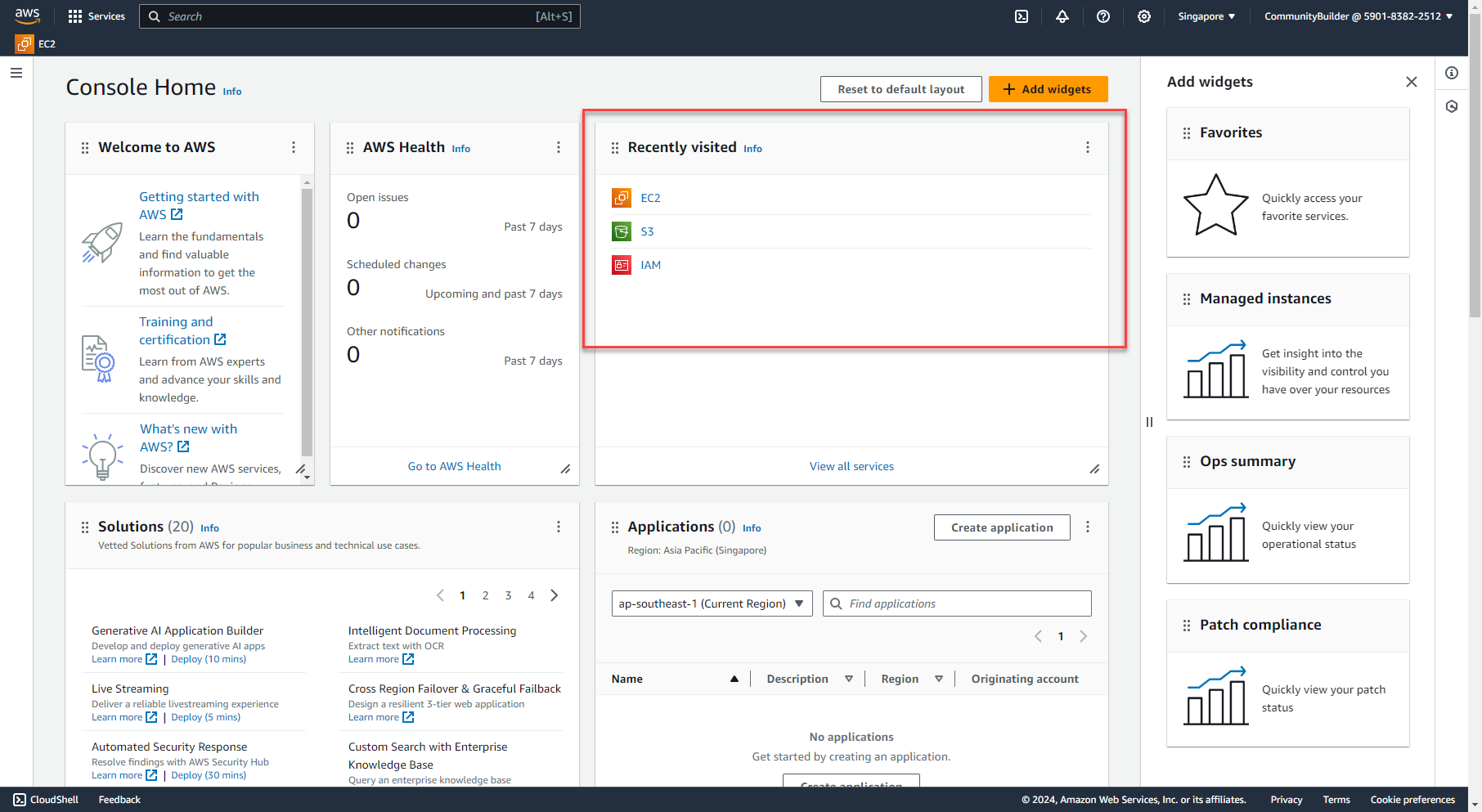 Create and use dashboard widgets :: Create a new AWS account.