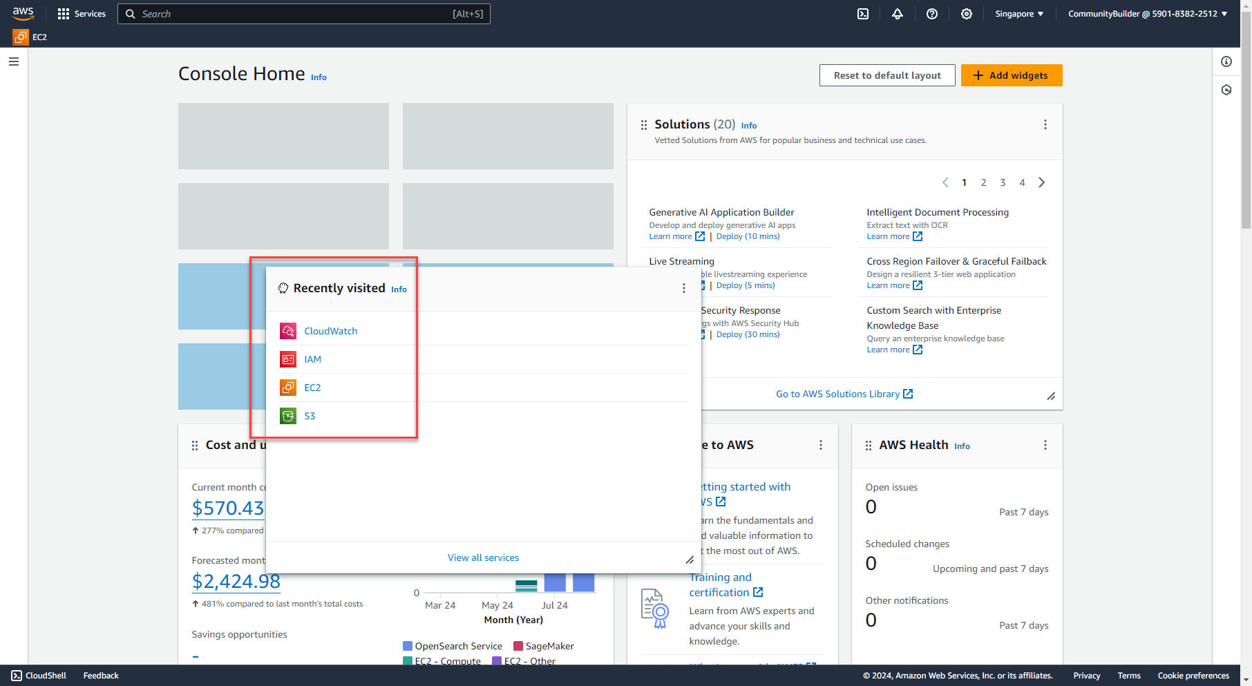 Create and use dashboard widgets :: Create a new AWS account.